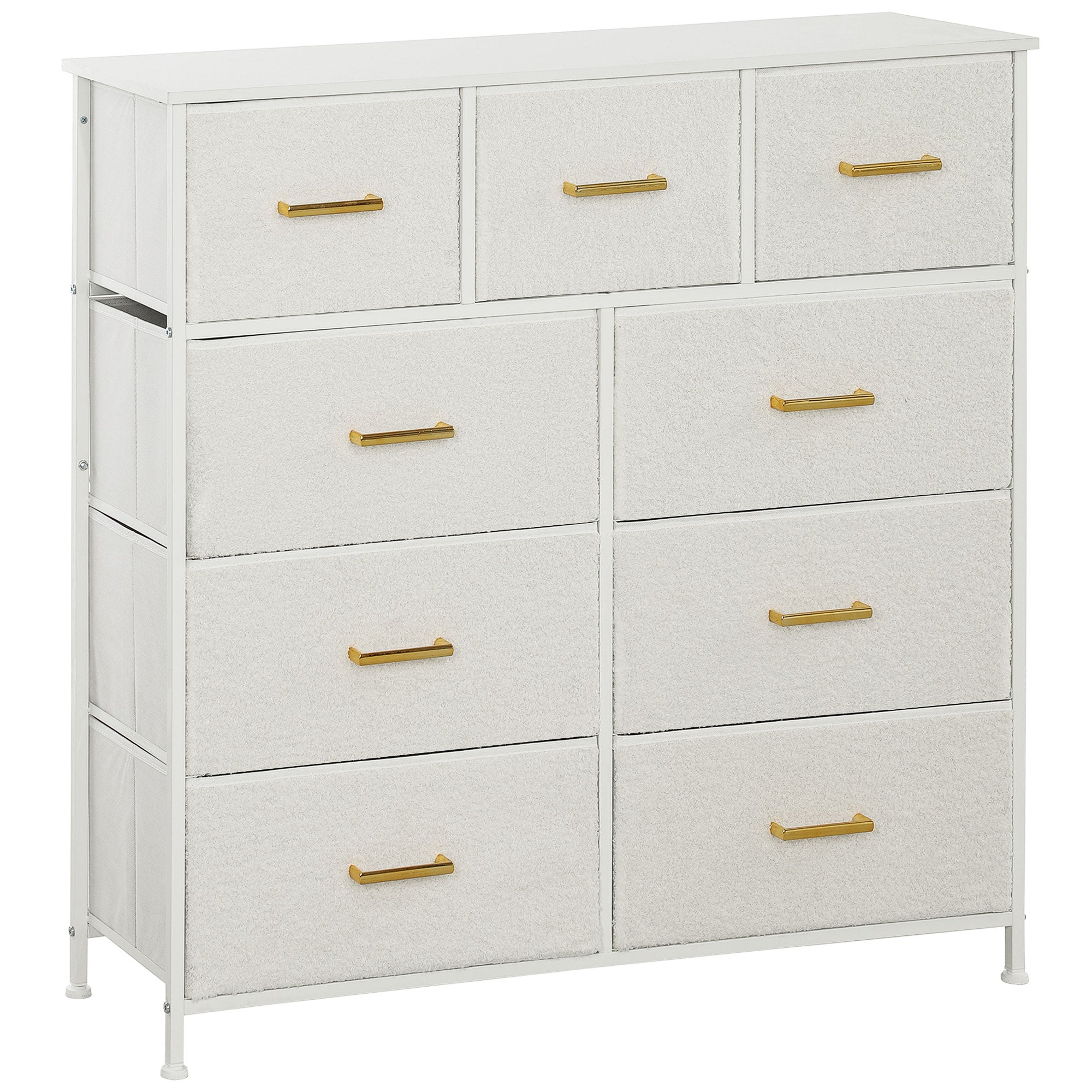 HOMCOM Chest of Drawers with 9 Fabric Drawers, Boucle Storage Organise ...