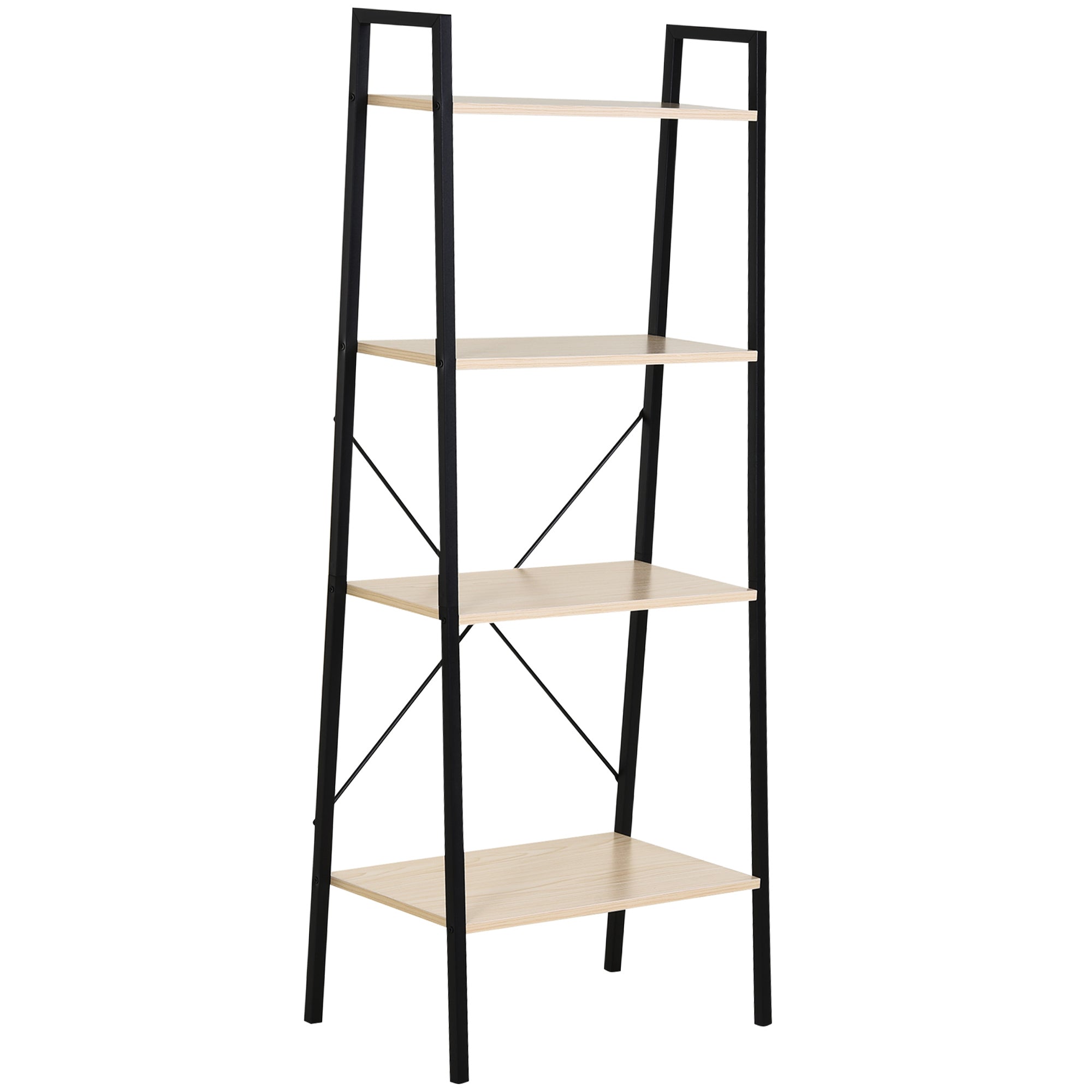 HOMCOM Ladder Shelf, Bookshelf, 4-Tier Industrial Storage Rack for Liv ...