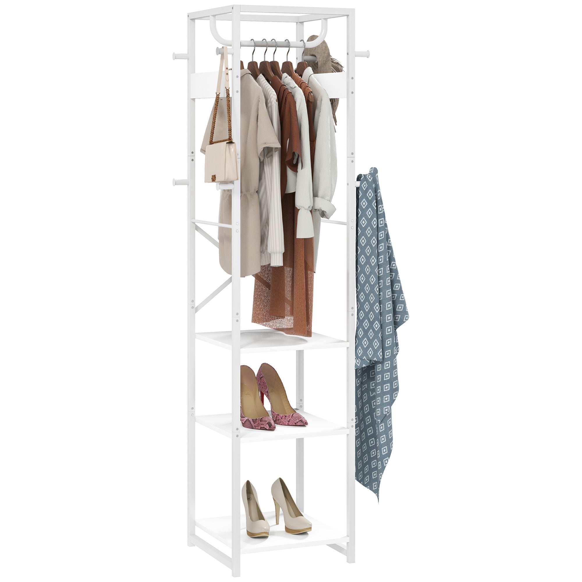 HOMCOM Multi-Storage Clothes Rack - White – LiamsBargains.co.uk
